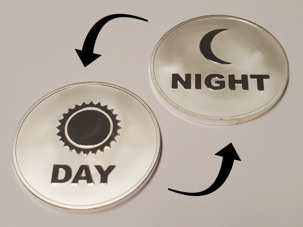 Day / Night Silver Clad Token (2 Inch Diameter) – Rook Robot Gaming
